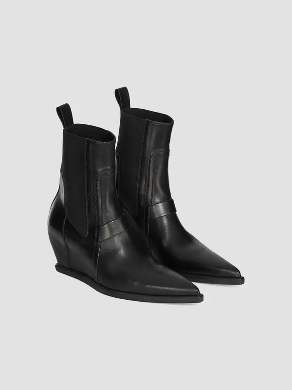 Rick Owens Point Toe Leather Wedge-heel Ankle Boots
