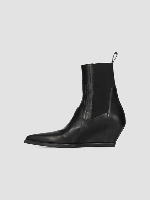 Rick Owens Point Toe Leather Wedge-heel Ankle Boots