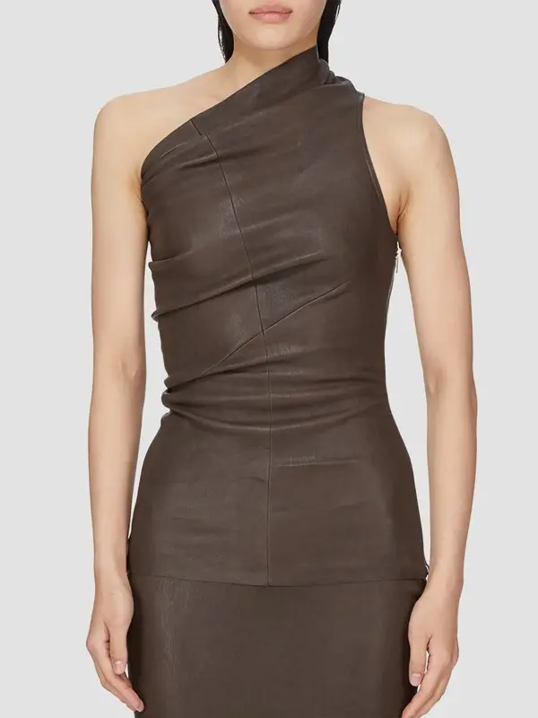 Rick Owens Athena Leather-blend One-shoulder Tank - Grease