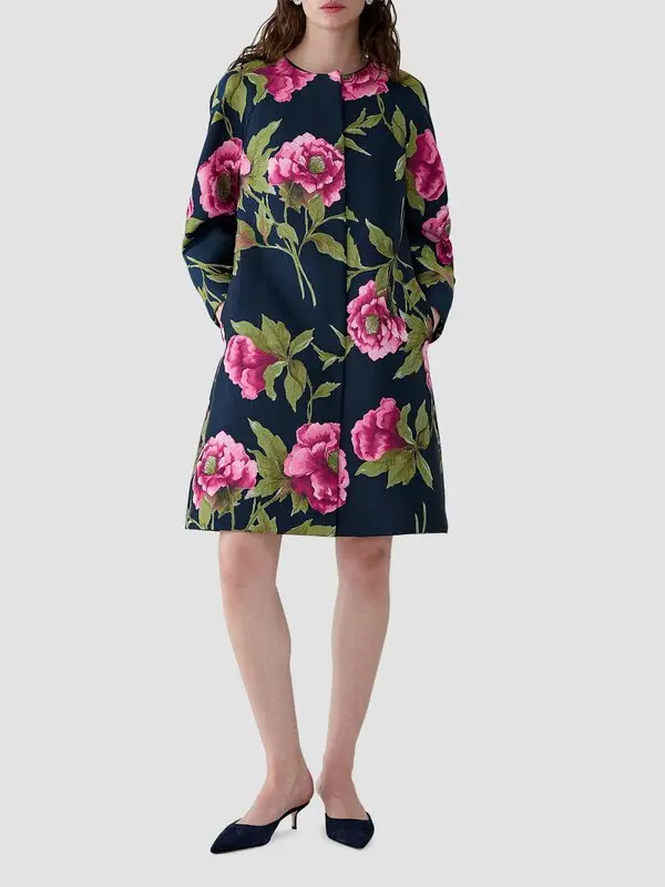 Carolina Herrera Floral Collarless Cocoon Coat