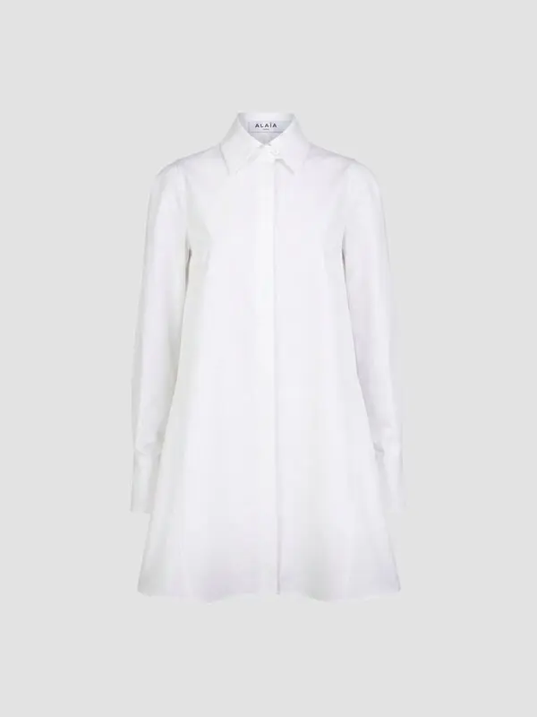 Alaïa Cotton Poplin A-line Mini Shirtdress - Blanc