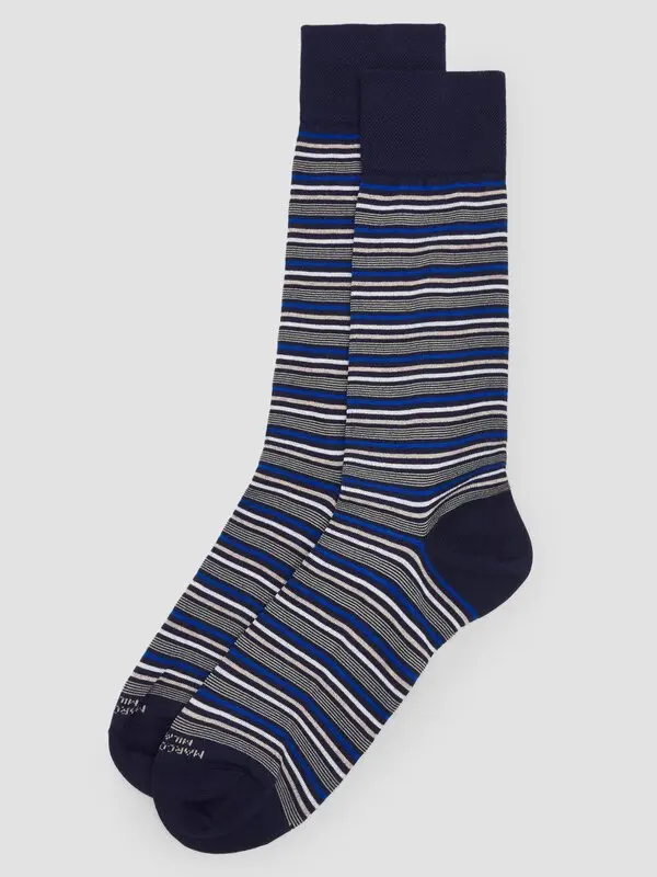 Marcoliani Torino Striped Cotton-nylon Socks - Navy