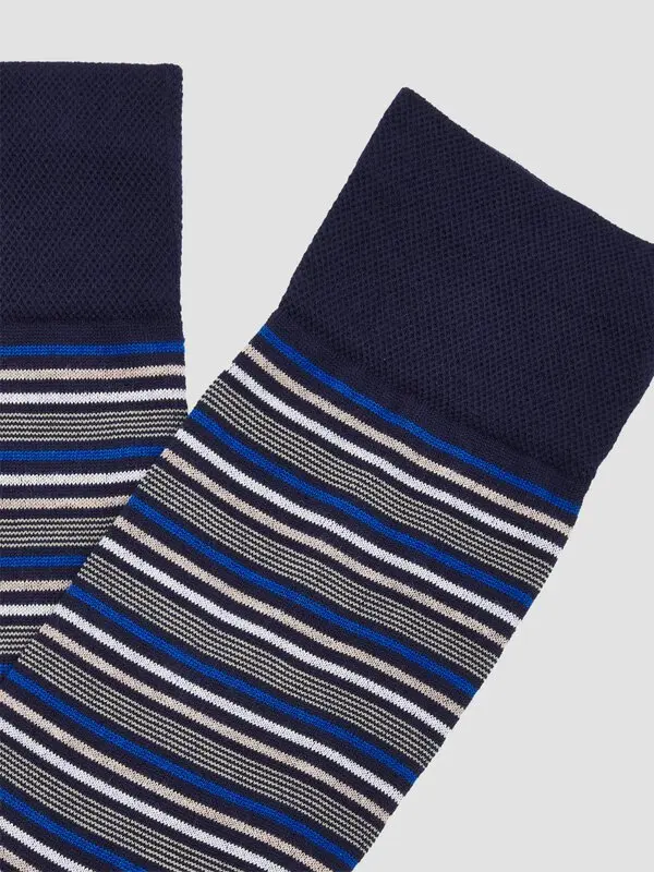 Marcoliani Torino Striped Cotton-nylon Socks - Navy