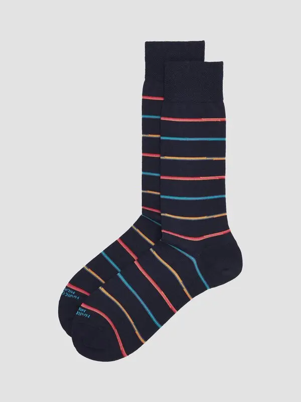 Marcoliani Mixed Striped Wool-nylon Socks - Navy