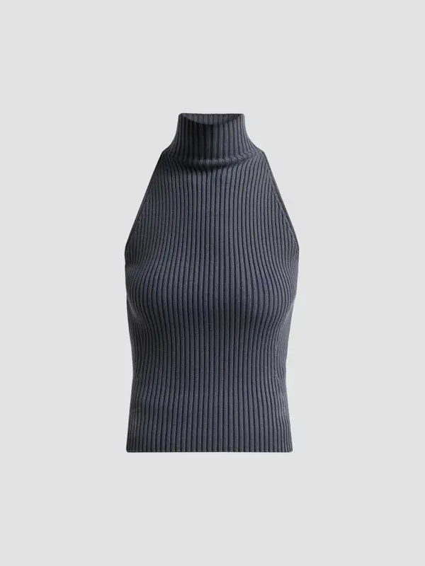 Alaïa Rib-knit Turtleneck Top - Gris Bleu