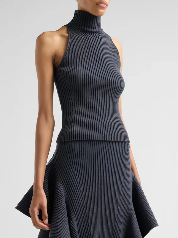 Alaïa Rib-knit Turtleneck Top - Gris Bleu