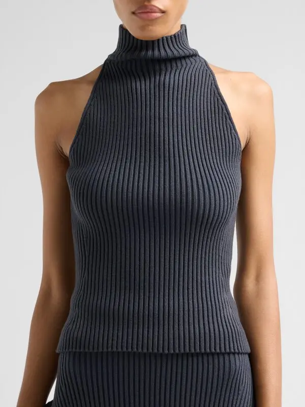 Alaïa Rib-knit Turtleneck Top - Gris Bleu