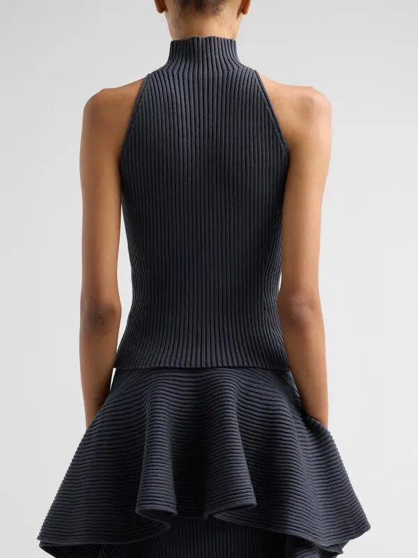 Alaïa Rib-knit Turtleneck Top - Gris Bleu