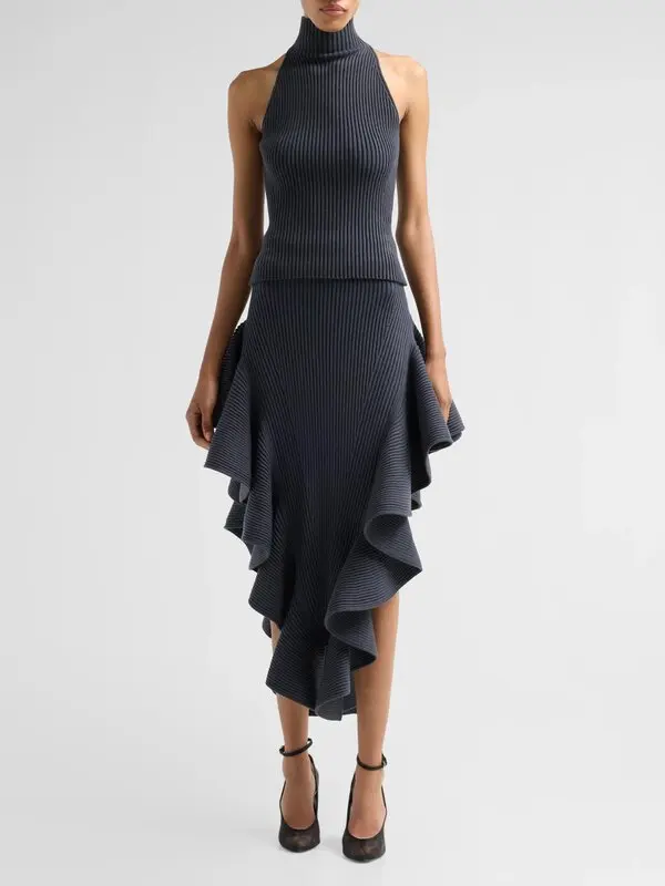 Alaïa Rib-knit Turtleneck Top - Gris Bleu