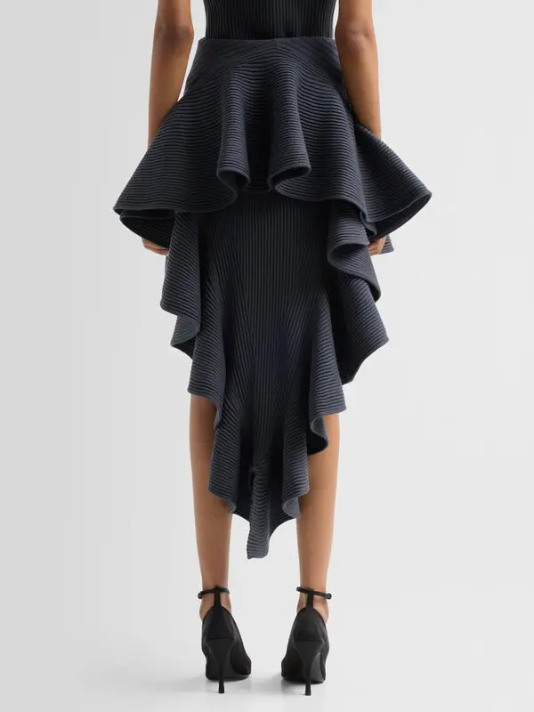 Alaïa Rib-knit Ruffle Midi Skirt