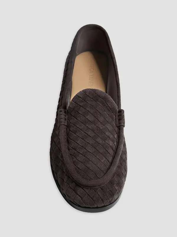 Bottega Veneta Silenzio Intrecciato Suede Venetian Loafers - Espresso