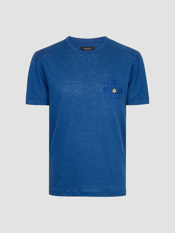 Stefano Ricci Linen T-shirt With Metallic Detailing - Mediterranean
