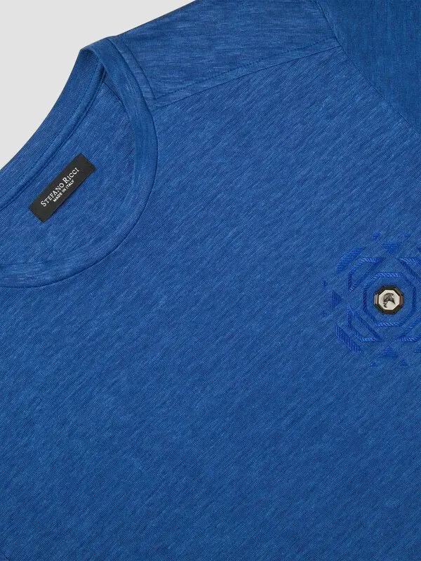 Stefano Ricci Linen T-shirt With Metallic Detailing - Mediterranean