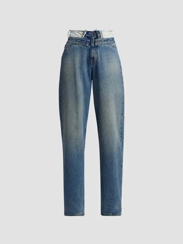 MAISON MARGIELA Deconstructed High-rise Straight-leg Jeans - Light Blue