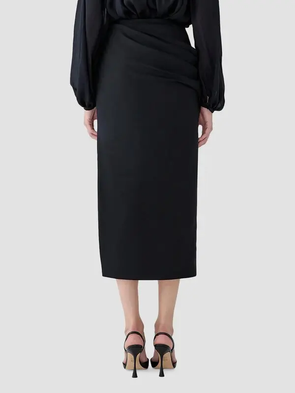 Carolina Herrera Draped 3d-rose Virgin Wool-blend Midi Skirt