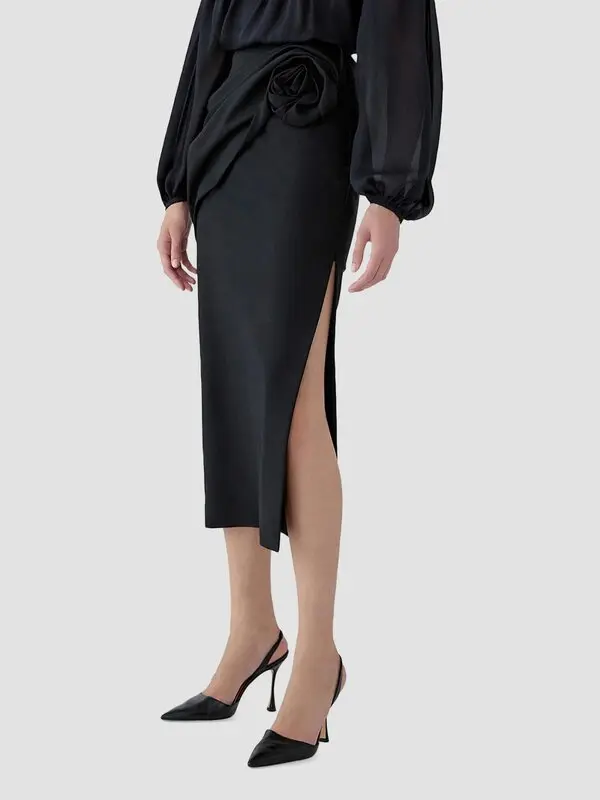 Carolina Herrera Draped 3d-rose Virgin Wool-blend Midi Skirt