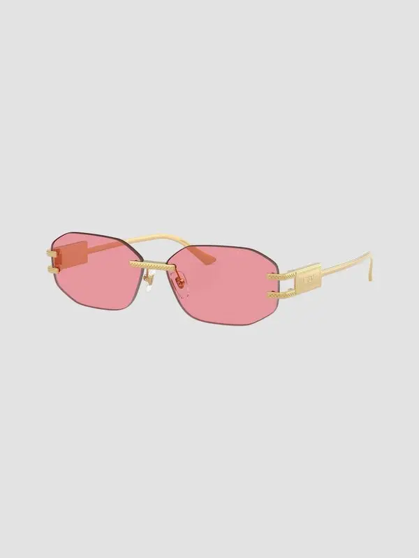Versace Damier Plaque 58mm Oval Sunglasses - Gold Pink