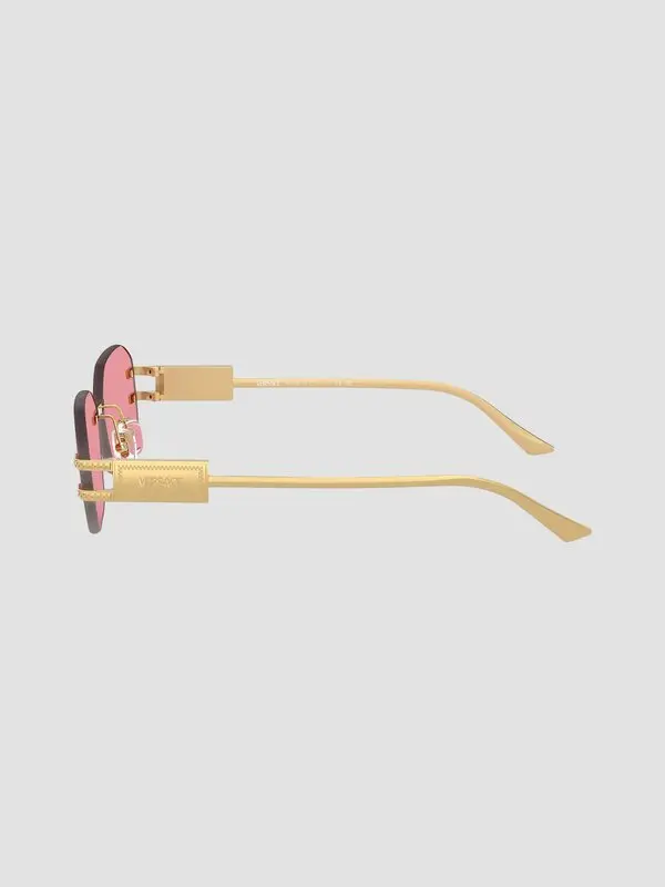 Versace Damier Plaque 58mm Oval Sunglasses - Gold Pink
