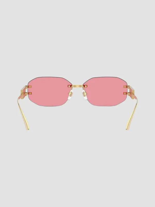 Versace Damier Plaque 58mm Oval Sunglasses - Gold Pink