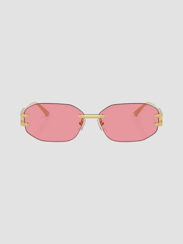 Versace Damier Plaque 58mm Oval Sunglasses - Gold Pink