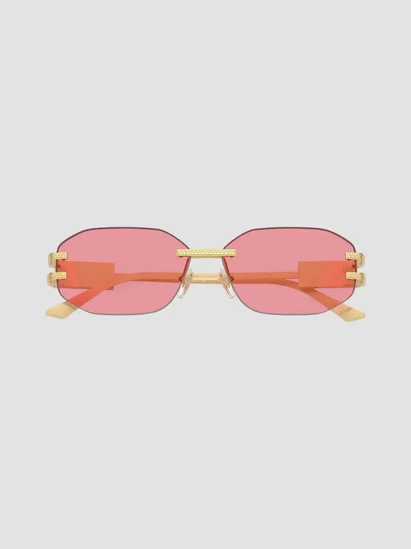 Versace Damier Plaque 58mm Oval Sunglasses - Gold Pink