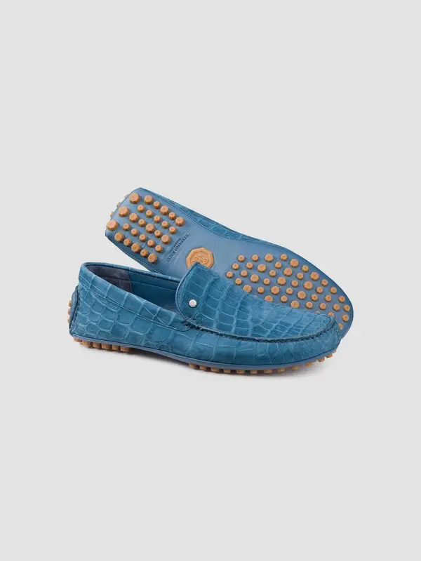 Stefano Ricci Nubuck Crocodile And Calfskin Leather Loafers - Blue