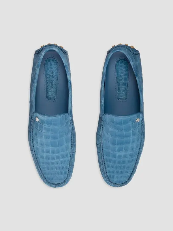 Stefano Ricci Nubuck Crocodile And Calfskin Leather Loafers - Blue