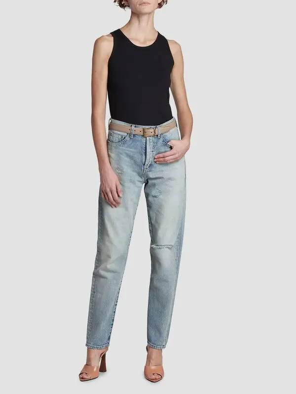 Saint Laurent Cassandre Belt With Square Buckle In Smooth Leather - Beige
