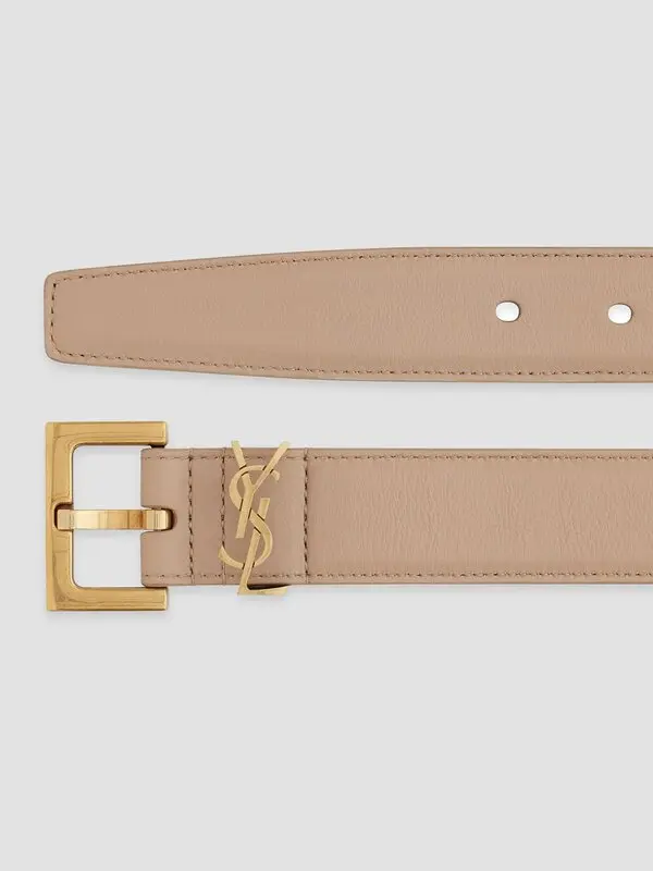 Saint Laurent Cassandre Belt With Square Buckle In Smooth Leather - Beige