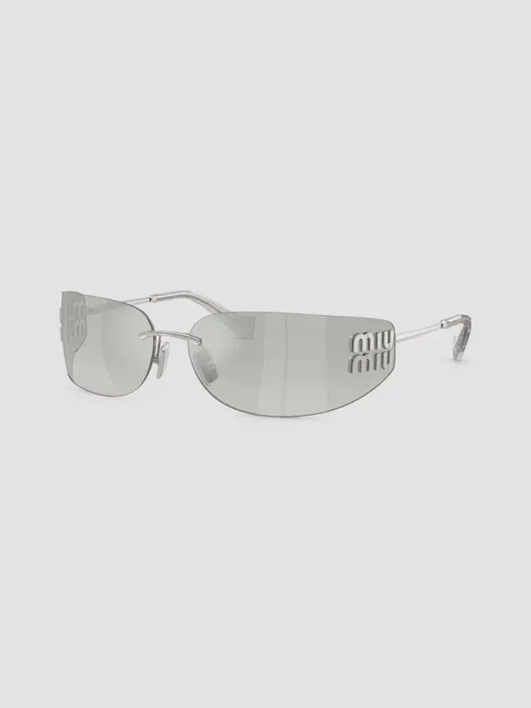 Miu Miu 75mm Rimless Wrap Sunglasses - Silver