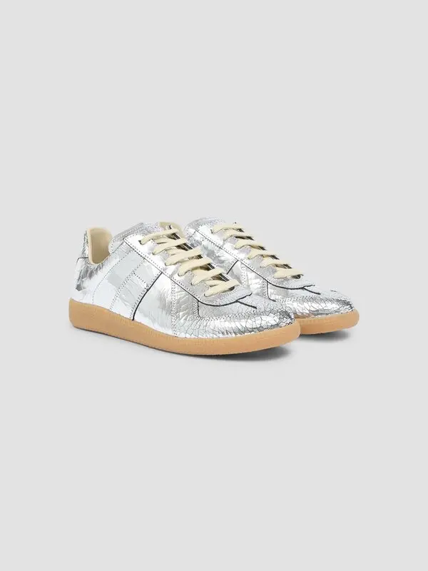 MAISON MARGIELA Replica Metallic Cracked Leather Low-top Sneakers - Silver
