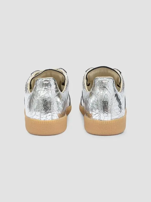MAISON MARGIELA Replica Metallic Cracked Leather Low-top Sneakers - Silver