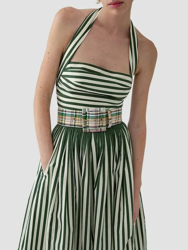Carolina Herrera Striped Halterneck Midi-dress - Ivory Racing Green