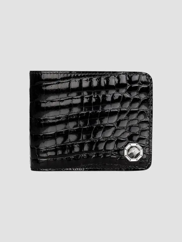 Stefano Ricci Bifold Croc Gloss Wallet - Black
