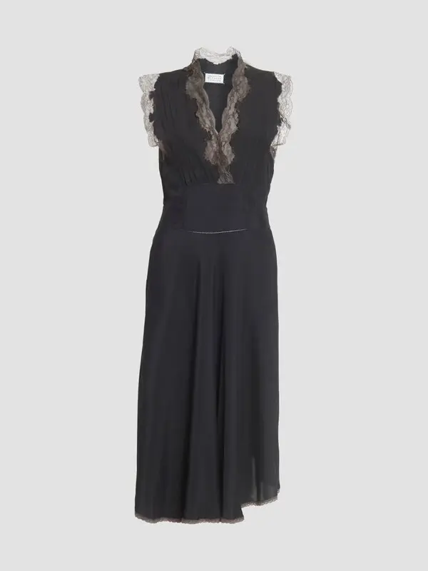 MAISON MARGIELA Lace-trimmed Matte Satin Midi-dress - Black