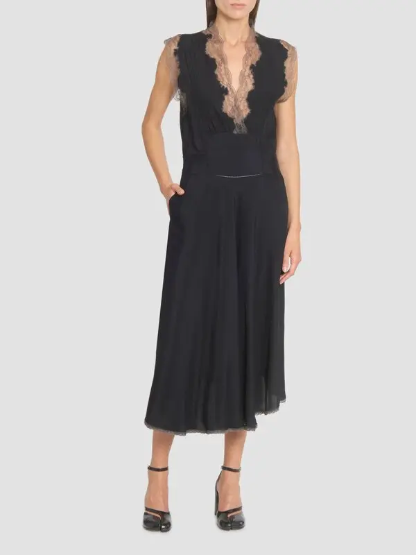 MAISON MARGIELA Lace-trimmed Matte Satin Midi-dress