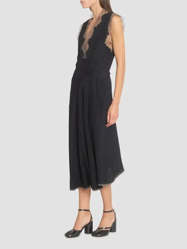 MAISON MARGIELA Lace-trimmed Matte Satin Midi-dress