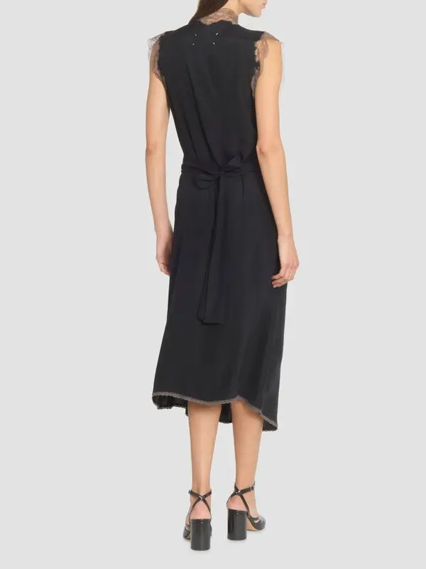 MAISON MARGIELA Lace-trimmed Matte Satin Midi-dress