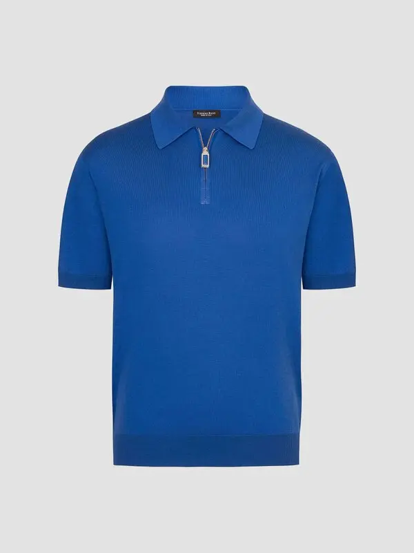 Stefano Ricci Silk And Crocodile Leather Knit Zip Polo - Blue