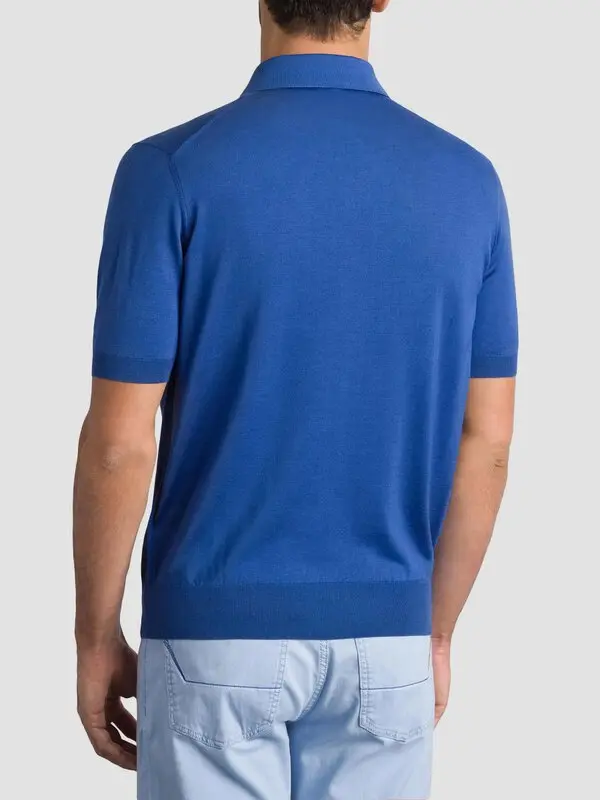 Stefano Ricci Silk And Crocodile Leather Knit Zip Polo - Blue