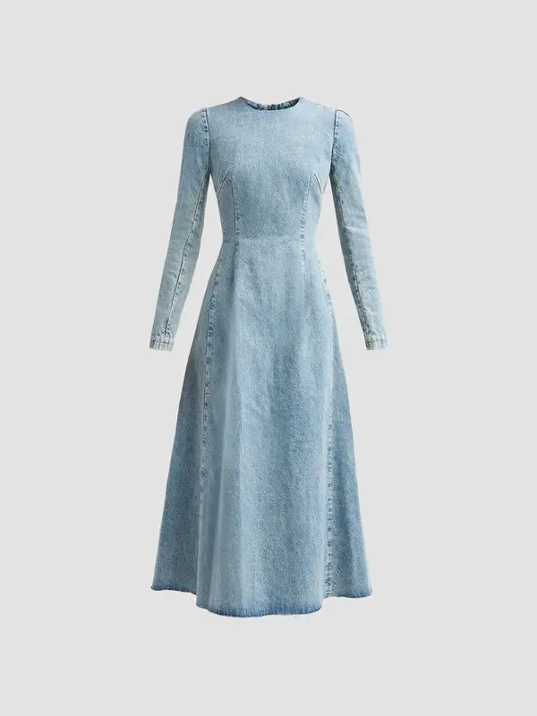 MAISON MARGIELA Denim Long-sleeve A-line Midi Dress - Iceblue