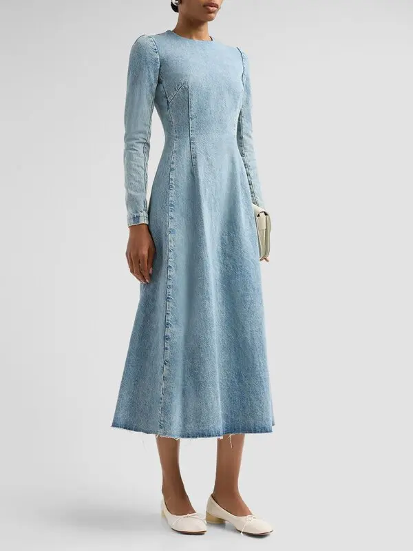 MAISON MARGIELA Denim Long-sleeve A-line Midi Dress