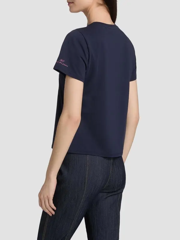 Cinq À Sept Wildflower-embroidered Cotton Shrunken T-shirt
