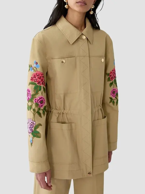 Carolina Herrera Floral Embroidered Cotton Jacket