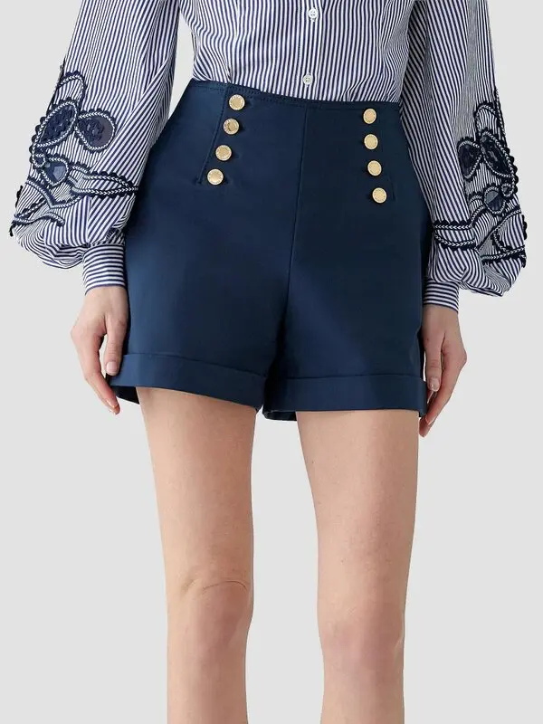 Carolina Herrera Cabana High-rise Wide-leg Shorts - Midnight