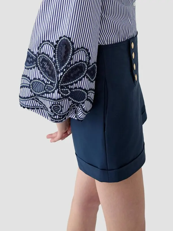 Carolina Herrera Cabana High-rise Wide-leg Shorts - Midnight