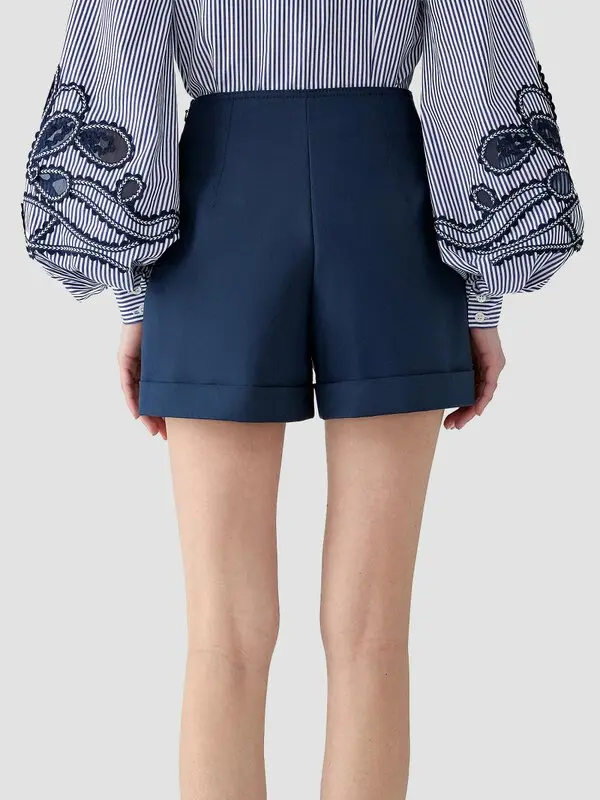 Carolina Herrera Cabana High-rise Wide-leg Shorts - Midnight