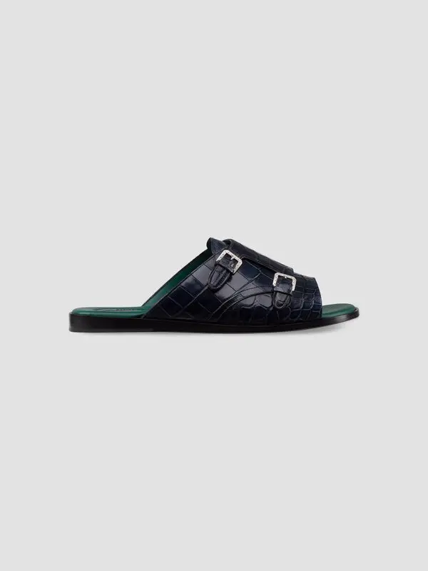 Stefano Ricci Antique Crocodile Leather Monk Strap Sandals - Blue