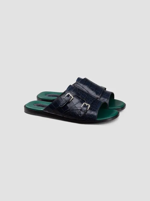 Stefano Ricci Antique Crocodile Leather Monk Strap Sandals - Blue