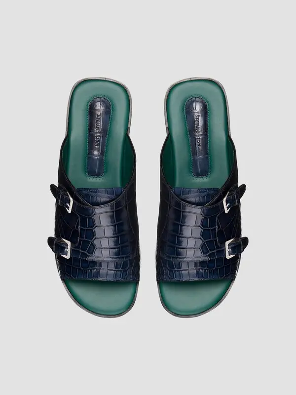 Stefano Ricci Antique Crocodile Leather Monk Strap Sandals - Blue